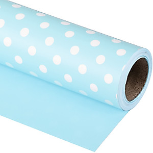 WRAPAHOLIC Reversible Wrapping Paper - Baby Blue and Polka Dot Design for Birthday, Holiday, Wedding, Baby Shower Wrap - 30 Inch x 33 Feet