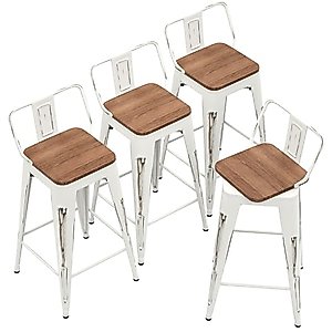 Andeworld 24 Inch Swivel Bar Stools Set of 4 Counter Height Stools Industrial Metal Barstools (24 inch, Distressed White)
