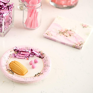 ROYAL BLUEBONNET Paper Plates and Napkins Set, Floral Design, 24 Pieces, Pink, Spring, Disposable Party Supplies