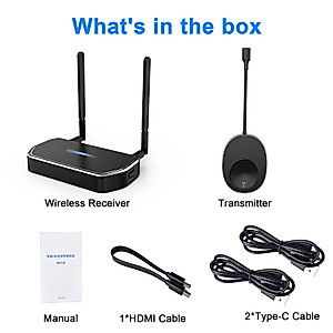 Wireless HDMI Transmitter and Receiver, 5G Dual Screen Wireless HDMI Kit, Support 164FT/50M, 4k@30Hz for Stream Video/Audio from Laptop, PC, Smartphone to TV/HDTV Projector/Monitor