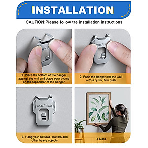 20Pcs Claw Drywall Picture Hanger: Wall Hooks for Hanging Picture Mirror Photo Poster Kit - No Damage Heavy Duty Wall Hanger for Room Office Decor Easy Tool-Free Nail-Free Holds Up to 40Lbs (20)