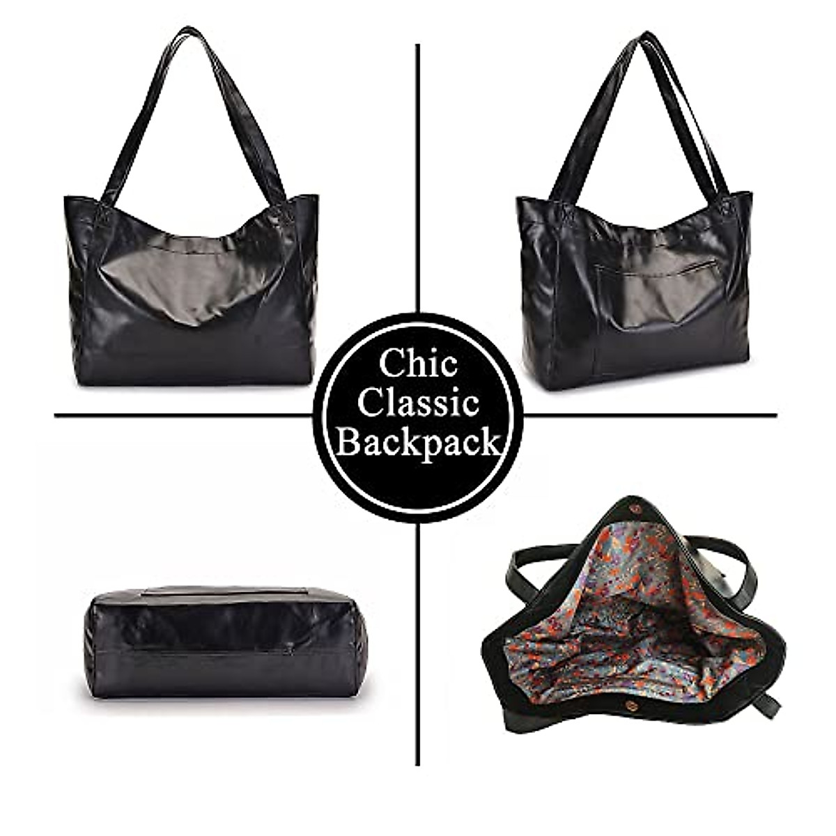 Women's Leather Tote Purses Designer Handbags Shoulder Bucket Tote Bag With Top Handles (Black 2)