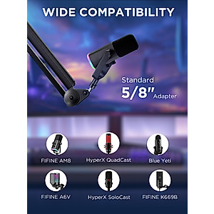 InnoGear Mic Boom Arm Microphone Stand Cable Management for Blue Yeti FIFINE AM8 K669B HyperX QuadCast S SoloCast AT2020 Shure SM7B MV7 and Other Microphone