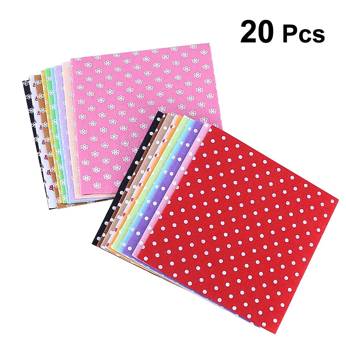 20pcs 15x15 cm Felt Fabric Sheet Dot Printed Felt Pack Squares Nonwoven Patchwork for DIY Kids Crafting Sewing