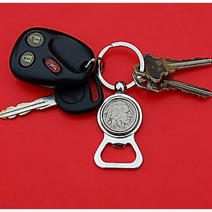US 1937 Indian Head Buffalo Nickel 5 Cent Coin Silver Tone Key Chain Ring Bottle Opener NEW