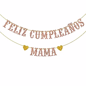 Helewilk Feliz Cumpleaños Mama Banner/Spanish Happy Birthday Mom Banner/Mexican Fiesta Theme Mom' Birthday Mother's Day Party Decorations/Rose Gold Glitter