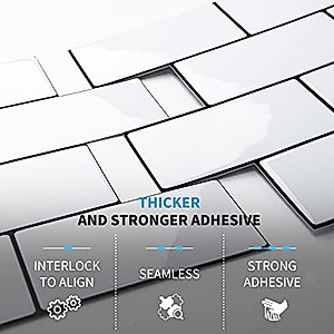 Art3d Peel and Stick Backsplash, 14x12 Subway Tiles, White Faux Ceramic Tiles (10 Tiles, Thicker Version)