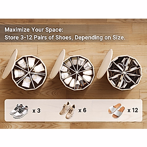 Vailando Shoe Organizer for Closet - Cylindrical Shoe Storage Organizer with Adjustable Dividers for Closet, Foldable, Beige, 1-Pack