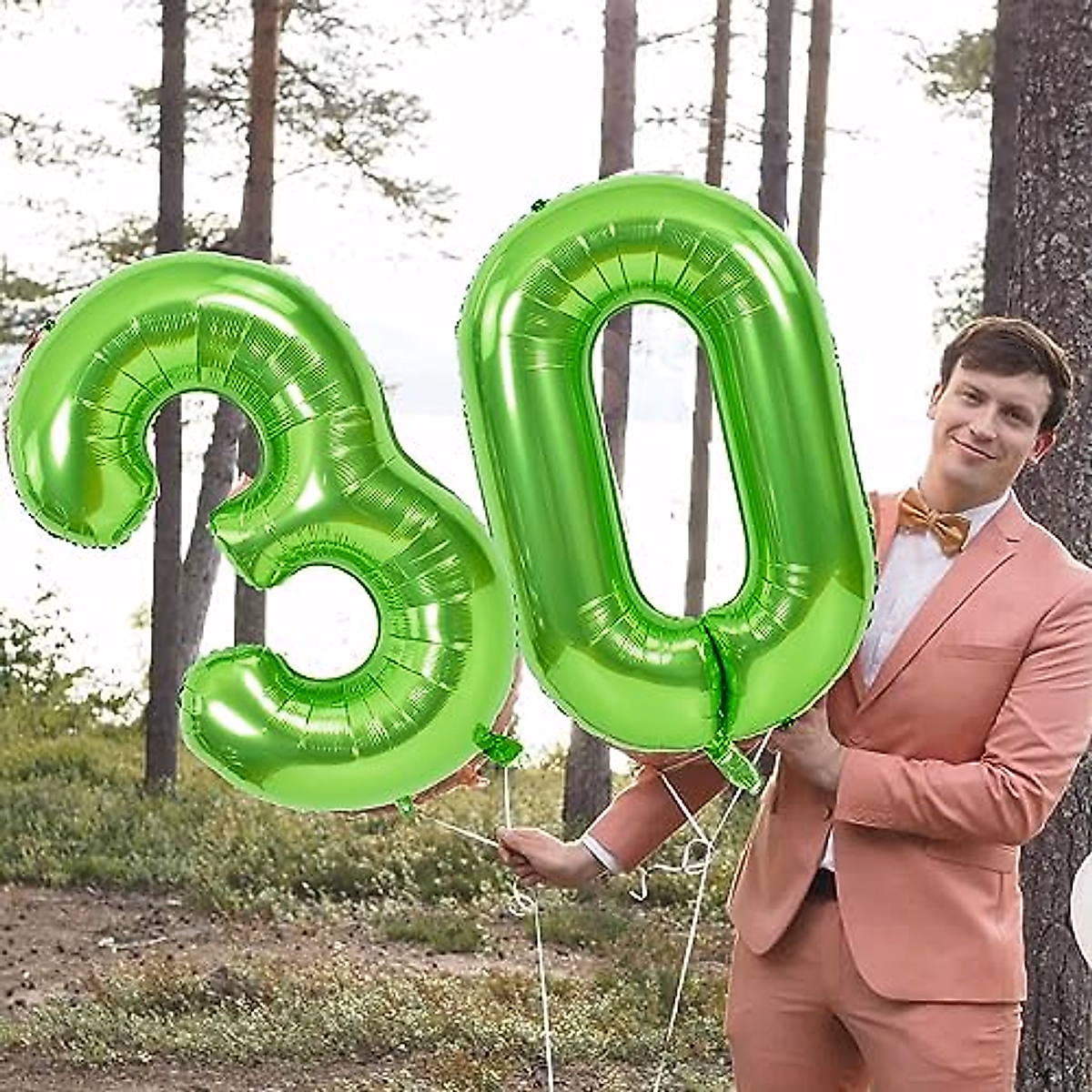 TONIFUL 40 Inch Large Green Numbers Balloons Number 30 Digit 30 Helium Balloons, Foil Mylar Big Number Balloons for Birthday Party Anniversary Supplies Decorations
