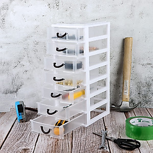 Rempry 7.1"x5.1"x13.2" Mini Organizer Box Storage Container Case with 7 Clear Desktop Drawer Units,White