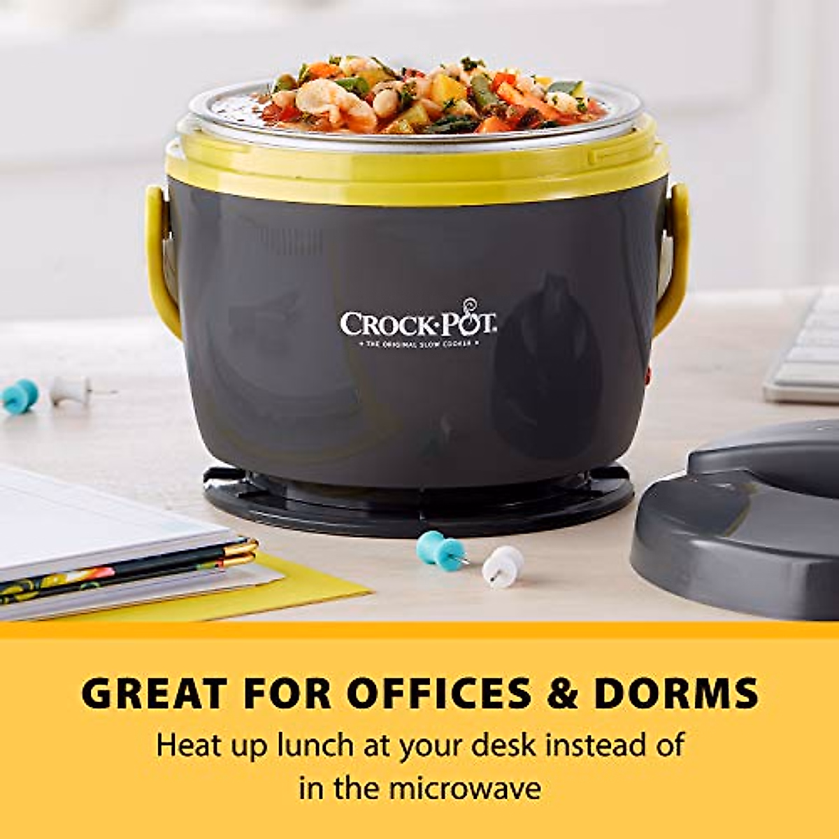 Crockpot Electric Lunch Box, Portable Food Warmer for On-the-Go, 20-Ounce, Grey/Lime