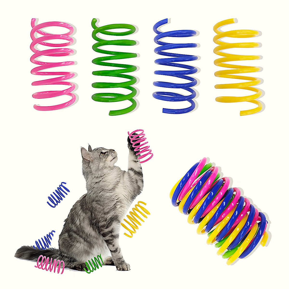 AGYM Cat Toys, 60 Pack Cat Spring Toys for Indoor Cats, Colorful & Durable Plastic Spring Coils Attract Cats to Swat, Bite, Hunt, Interactive Toys for Cats and Kittens