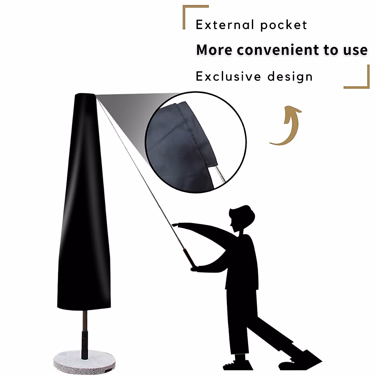 JUNKOGO Patio Cantilever Umbrella Cover, Outdoor Waterproof Parasol Cover Offset Banana Style, Fit 9ft to 12ft Cantilever Offset Umbrella with Push Rod. Rain, Wind, Dust, Snow Protection. (Black)