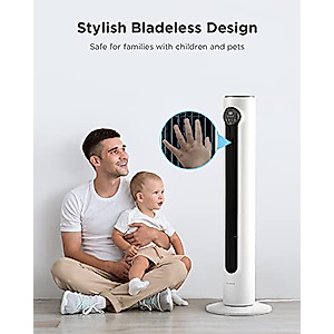 AIRMATE Tower Fan with Remote, 90° Oscillating Bladeless Fan, 42in Silent Standing Fan, 3 Modes 8 Speeds, LED Display Touchpad, 8H Timer Floor Fan for Bedroom Dorm Home Office, Washable & Portable