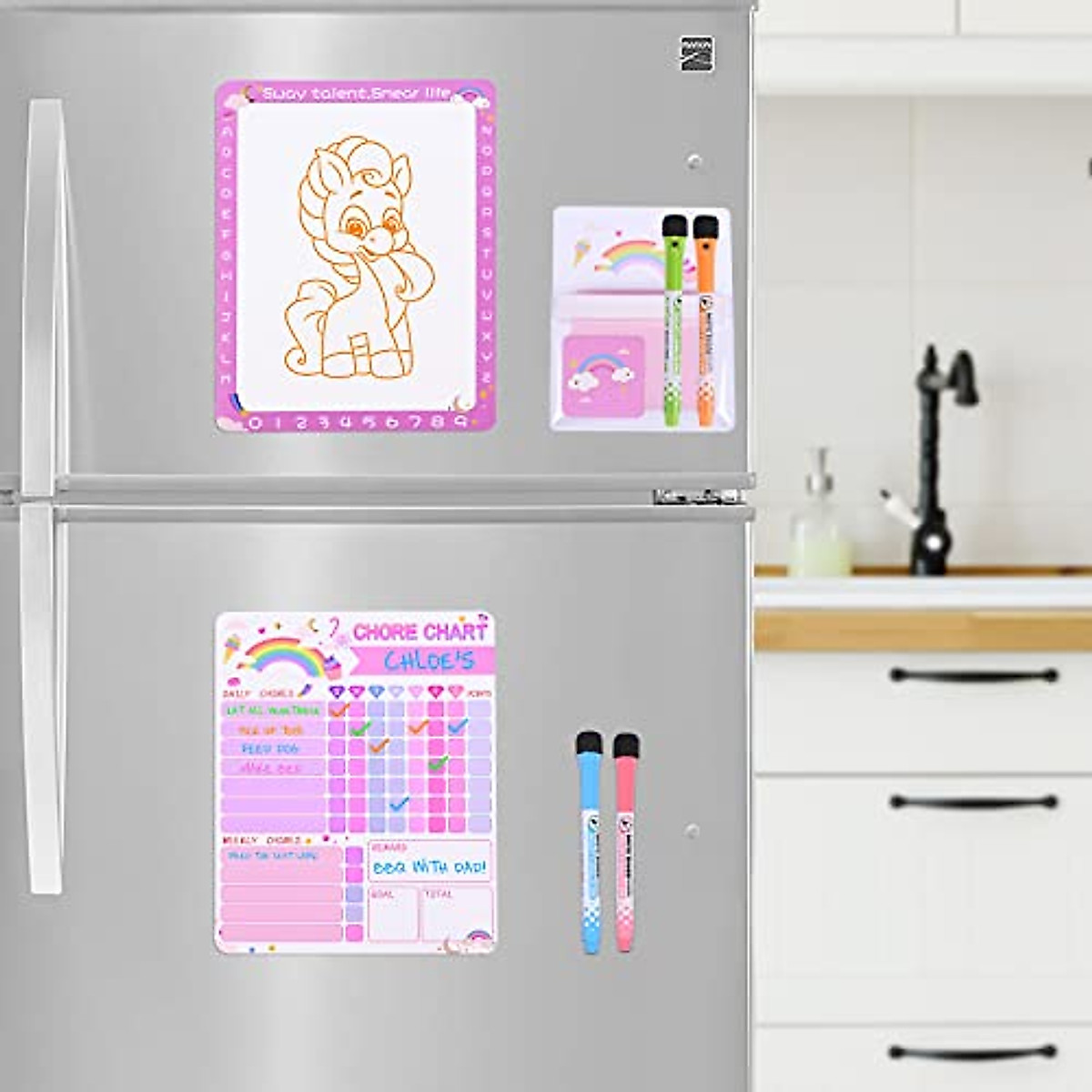 Rainbow Magnetic Chore Chart of Kids with Kids Doodle Board Magnetic,Good Behavior Chart,Magnetic Reward Chart Sets for Kids Behavior,My Responsibility Chart for Kids,Childhood Education Use