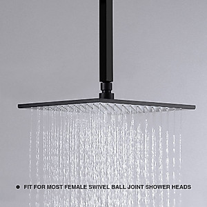 Matte Black Shower Arm with Flange 12 Inch Replacement Extension Pipe Stainless Steel Rainfall Shower Head Extender Arm, Square Shaped