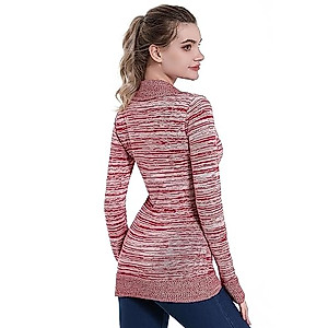 AmélieBoutik Women V Neck Faux Wrap Long Sleeve Marled Tunic Sweater (Heather Red X-Small)