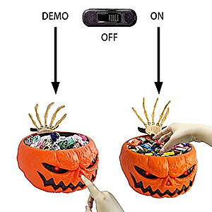 FUNPENY Halloween Candy Bowl, Animated Pumpkin Candy Holder, Lighted Red Eyes and Sound Candy Dish with Motion Activated for Trick-or-Treaters Party