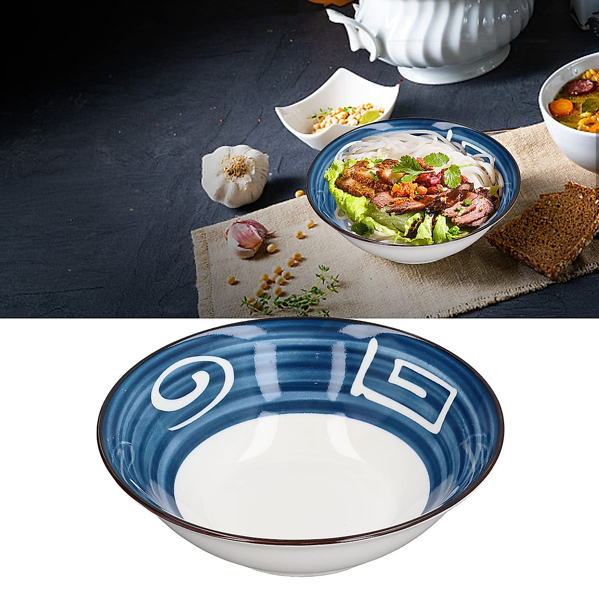 Cereal Bowl,Unique Pattern Soup Noodle Rice Bowl with Japanese Style Eco Friendly Ceramic for Noodle Rice Salad Soup