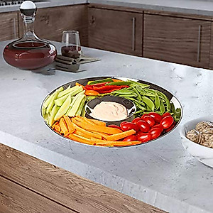 Chip and Dip Serving Bowl, Elegant Serving Dish - Great for Chips, Dips, Appetizer, Fruit Bowl, Salad and Snack – Stainless Steel Chips and Dip Plate