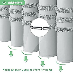 Dynamene Grey Fabric Shower Curtain, Tufted Chenille Striped Textured Cloth Shower Curtains for Bathroom, Boho Farmhouse Shabby Chic Waterproof Shower Curtain Set with Hook, Wrinkle Free, 72x72