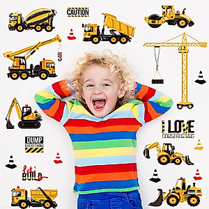 AIYANG Construction Vehicles Wall Stickers Truck Digger Tractor Crane Engineering Car Wall Stickers for Boys Bedroom Playroom Construction Decor for Boys Room Decoration