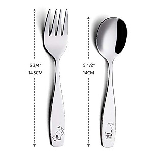 ANNOVA Kids Silverware 6 Pieces Children's Safe Flatware Set Stainless Steel - 3 x Children Forks, 3 x Dinner Spoon, Toddler Utensils, for Lunchbox (Safari Animals Etched Elephant, Giraffe, Lion)