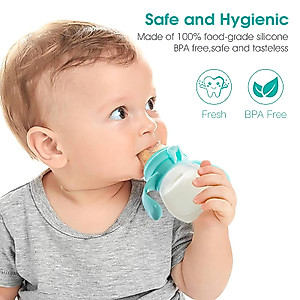 NCVI Baby Fruit Feeder | Fresh Food Pacifier | Silicone Teething Relief Toy, Appetite Stimulation for Feeding, BPA Free, 6 Replacement Nipple, 2Pack (Bear&Rabbit)