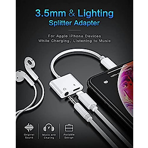 [Apple MFi Certified] 2PACK Lightning to 3.5 mm Adapter，iPhone Aux Adapter Support 2 in 1 Audio + Charger iPhone Splitter Compatible with iPhone 14/13/12/11/X/XR/XS/8/7/6/iPad/iPod