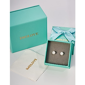 IMOLOVE AAA+ Handpicked White Real Pearl Earrings for Women with 7.5mm Round White Freshwater Genuine Cultured Pearls Stud Earrings for Women Sterling Silver with 18K White Gold Plated