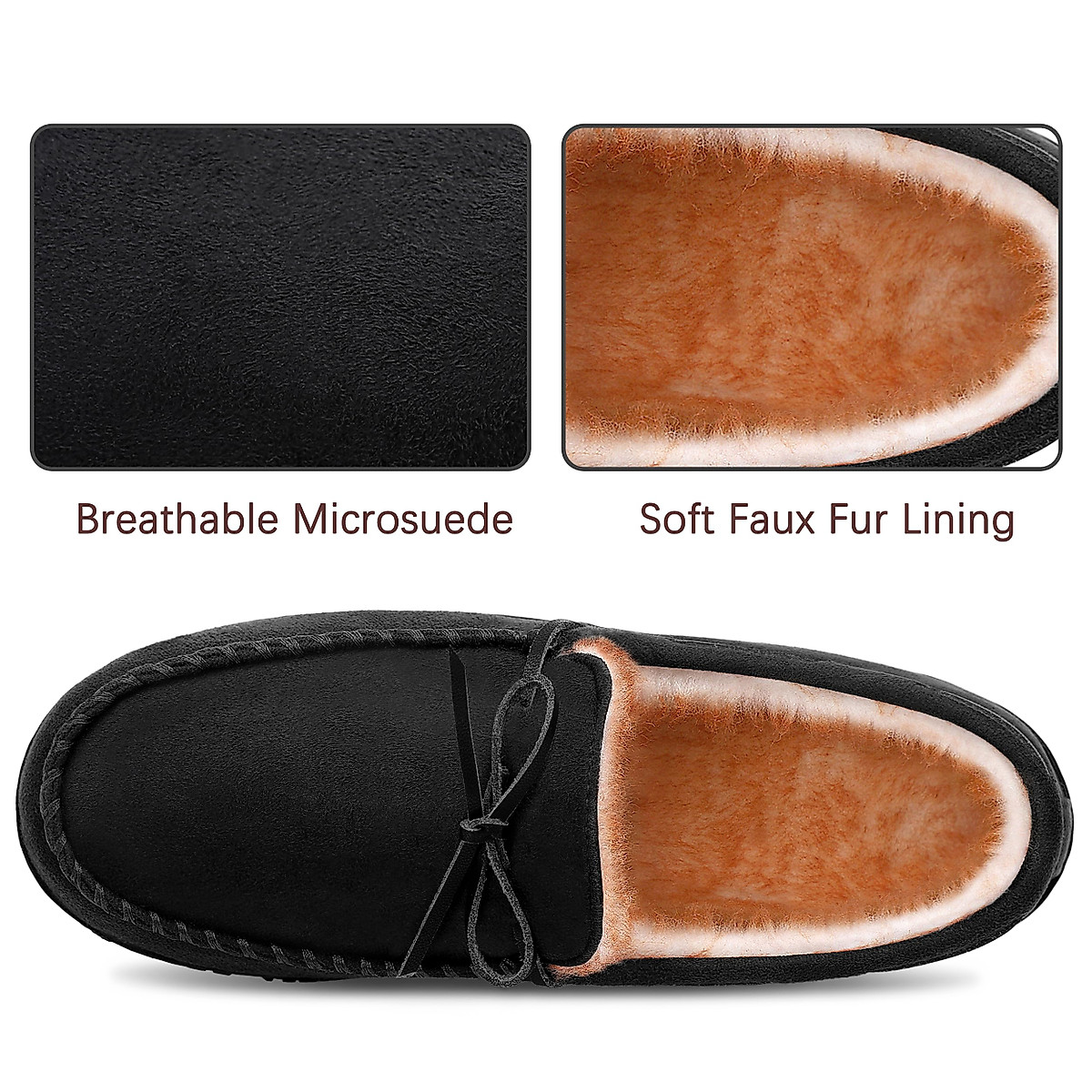 shoeslocker Men's Slippers Warm Soft Plush Memory Foam House Slippers for Men Comfortable Bedroom Moccasin Non-Slip Indoor Outdoor Black 11