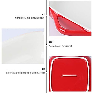 Ceramic Bread Pan Ceramic Cooking Dish Nordic Binaural Cake Dessert Bread Baking Pan with Cover Lid Micro Oven Square Plate Tray for Home Kitchen Shop Red Ceramic Loaf Pan