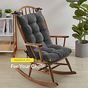 Sweet Home Collection Rocking Chair Cushion Premium Tufted Pads Non Skid Slip Backed Set of Upper and Lower with Ties, 1 Count (Pack of 1), Velvet Gray