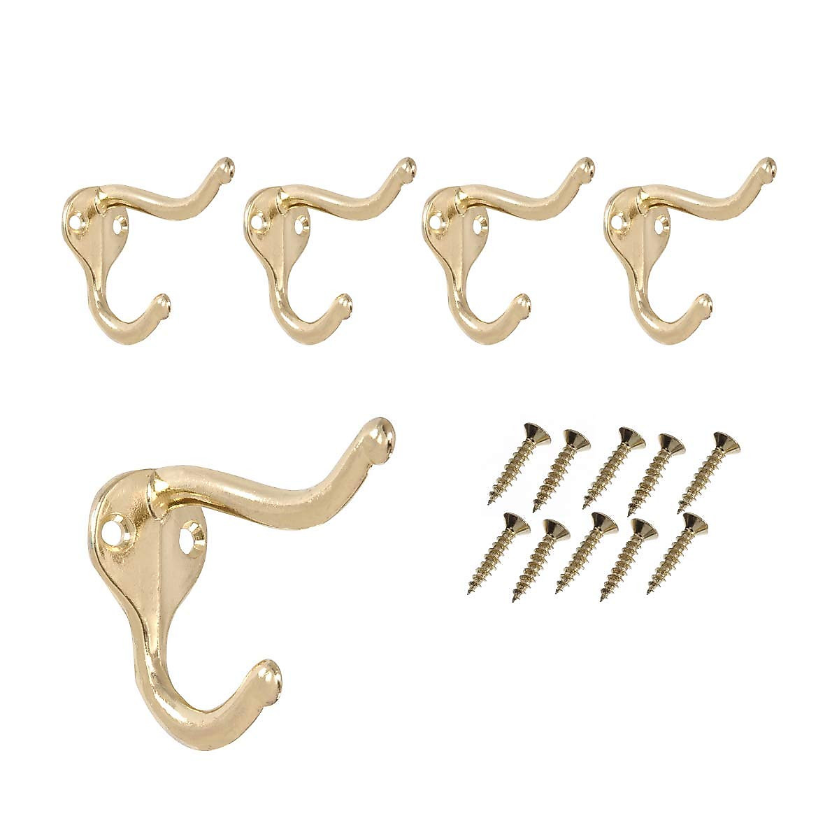 HOWTOOL Coat Hooks for Wall Hanging Heavy Duty Wall Mounted Brass Plated, 5 Pack