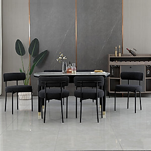 AISALL Black Dining Chairs Set of 2 Round Upholstered Boucle Dining Room Chairs Mid-Century Modern Kitchen Chairs Curved Backrest Chairs for Dining Room Black Metal Legs