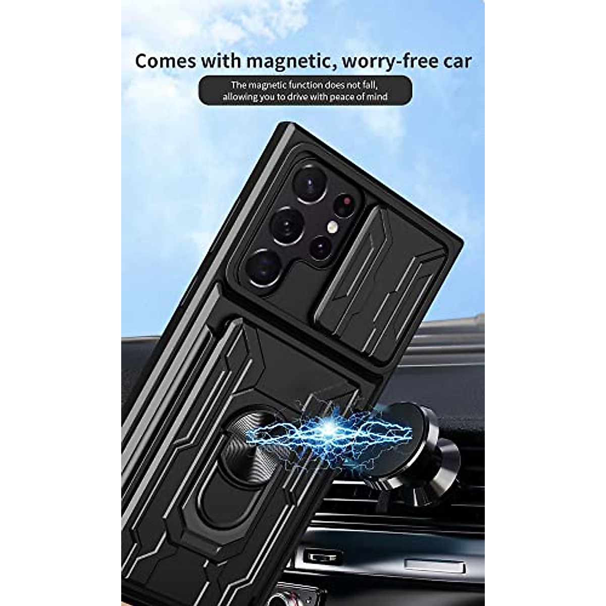 CCSmall Case for Samsung Galaxy S22 Ultra (Not S22) with Card Holder, Heavy Duty Protection Phone Case with Magnetic Ring Kickstand Slide Camera Cover for Samsung Galaxy S22 Ultra LJK Rose Gold