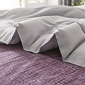 FLYMME Striped Patchwork Bed in a Bag 7 Pieces,Purple White Grey Stripe Pattern Full Size Comforter Set with Sheets, Soft Lightweight Bedding Sets Collections for All Season (Purple 80''x 90'')