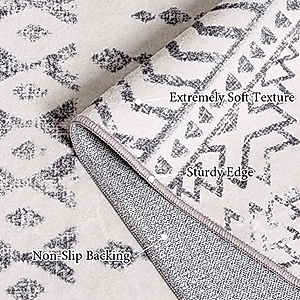 Art&Tuft 3x5 Rug, Super Soft Ultra-Thin Moroccan Washable Rug, Anti-Slip Backing Rugs for Living Room, Foldable Geometric Machine Washable Area Rug(3'x5', Ivory)