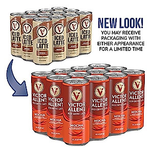 Victor Allen's Coffee Mocha Iced Canned Coffee Latte, 8oz Cans (12 Pack)