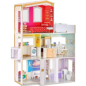 Rainbow High House – 3-Story Wood Doll House (4-Ft Tall & 3-Ft Wide), Fully Furnished Fashion Dollhouse, Working Hot Tub, Shower, Elevator, 50+ Accessories, Gift Toy for Kids Ages 6 7 8+ to 12 Years