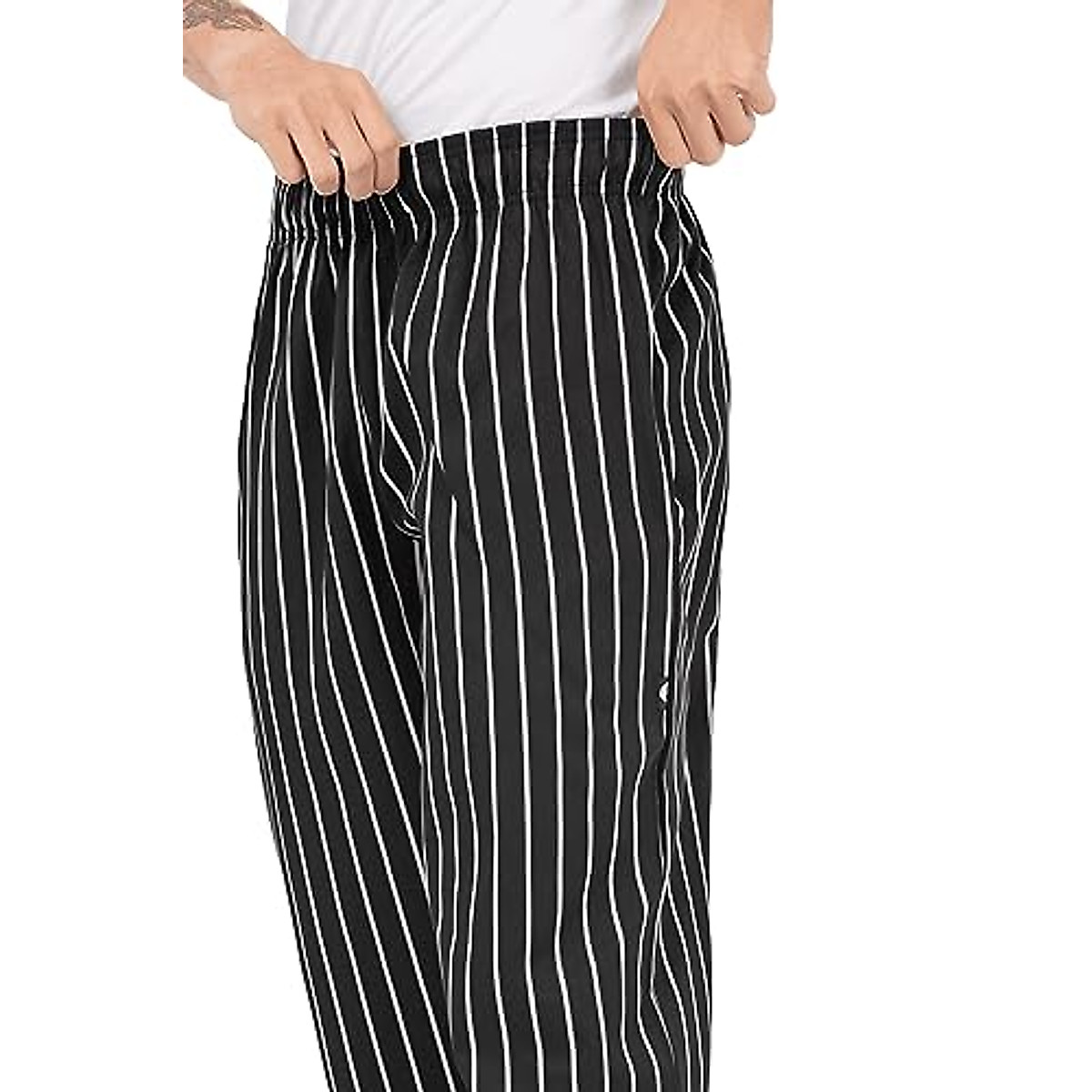 Chef Works Men's Designer Baggy Chef Pants, Black W/ Chalk Stripe, Large
