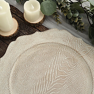 Efavormart 6 Pack | 13" Rustic White Wooden Textured Acrylic Charger Plates With Scalloped Rim