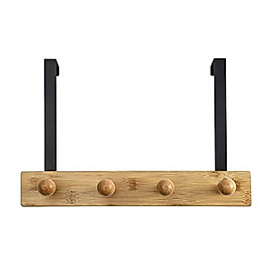 REHETF Over Door Hanger with 4 Wooden Hooks Bamboo Coat Rack for Clothes,Coat,Bag,Robe,Towel,Bedroom,Bathroom,Closet