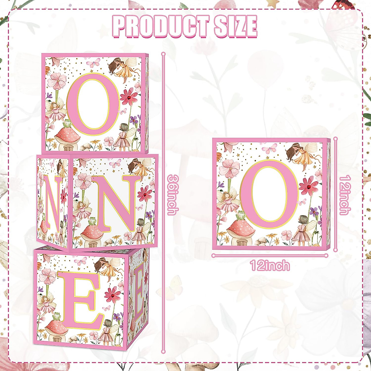 My Fairy First Birthday Decorations Balloons Box, 3pcs Baby Boxes with Letters, Fairy 1st Birthday Decorations Balloons Boxes for Girl Baby Showers Anniversary Party Backdrop, Photography Props