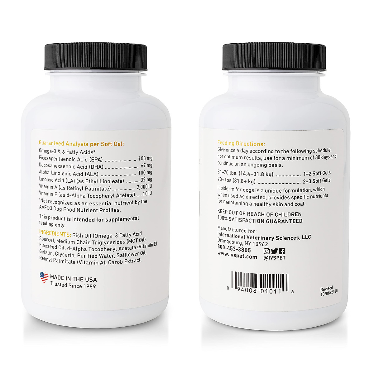 IVS New International Veterinary Sciences Lipiderm Skin and Coat Fish Oil Omega 3 and 6 Dietary Supplement Dogs, Made in The USA (Soft Chews, 90 Count)