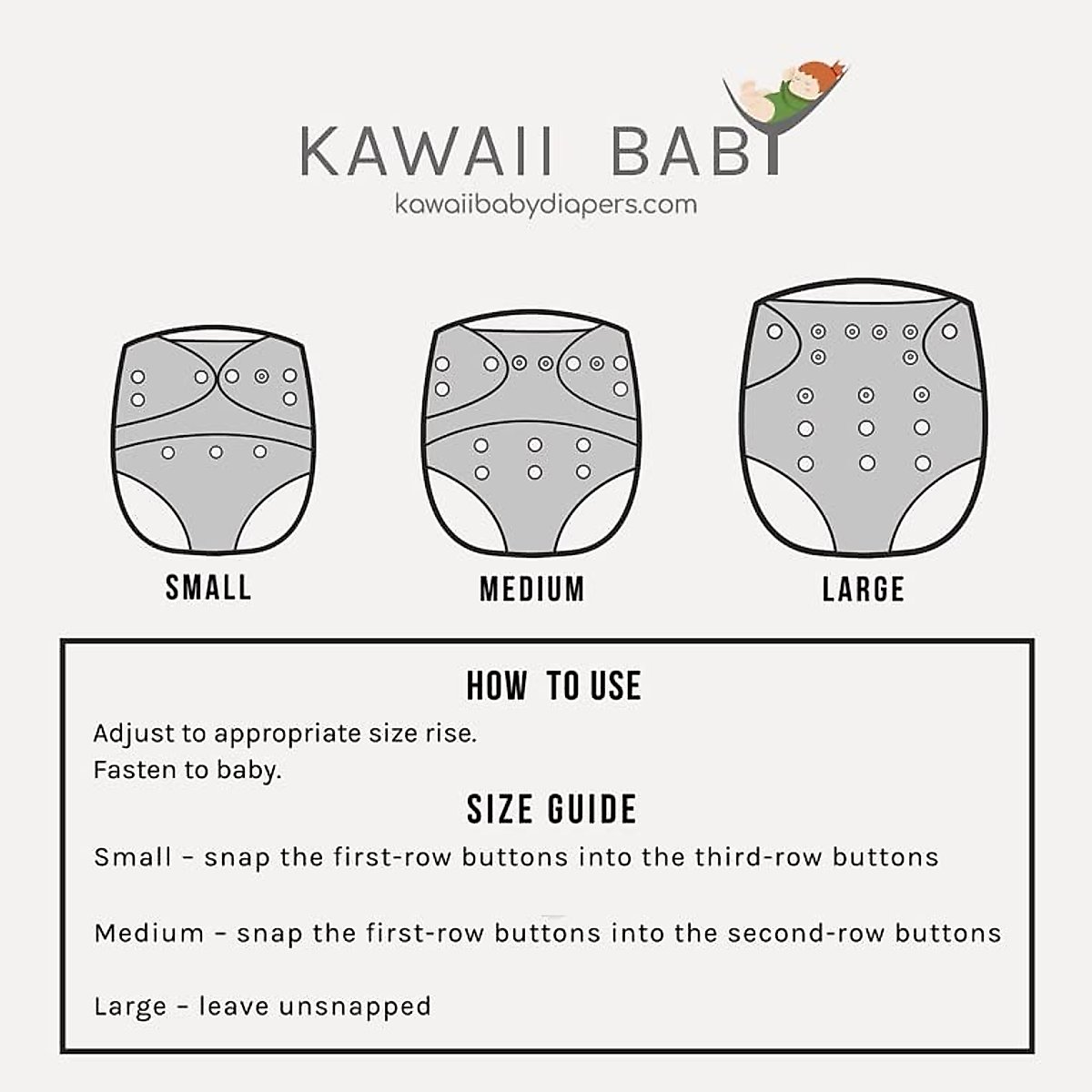 KaWaii Baby Reusable Cloth Diaper Bundle- 4 Printed Snap+8 Premium 5-Layer Diaper Inserts One Size Adjustable Newborn to Potty Trained Toddler, Lazy Fox