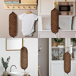 Giraffe Print Plastic Bag Holder Grocery Bag Holder Large Wall Mount Garbage Plastic Bag Organizer Drawstring Adjustment for Kitchen, 22x9" in