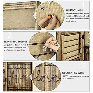 SRIWATANA Jewelry Armoire Cabinet, Solid Wood Jewelry Organizer with Full Length Mirror Wall/Door Mounted(Carbonized Black)