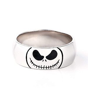 Jeulia Jack Skellington and Sally Couple Rings 925 Sterling Silver Women Men Band Set Halloween Jewelry Anniversary Promise Rings for Him and Her with Jewelry Gift Box (Men, 5)