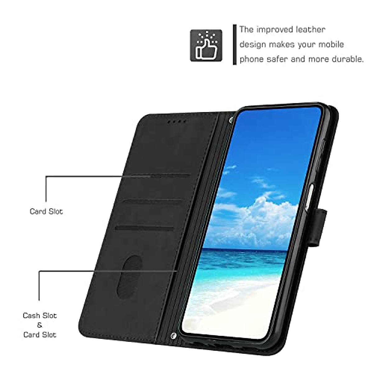 Kainevy for Infinix Hot 30 Play NFC Case Wallet with Lanyard Durable Leather Case for Infinix Hot 30 Play NFC Phone Case with Card Holder Buckle Flip Design Protective Cover for Womem Men (Black)